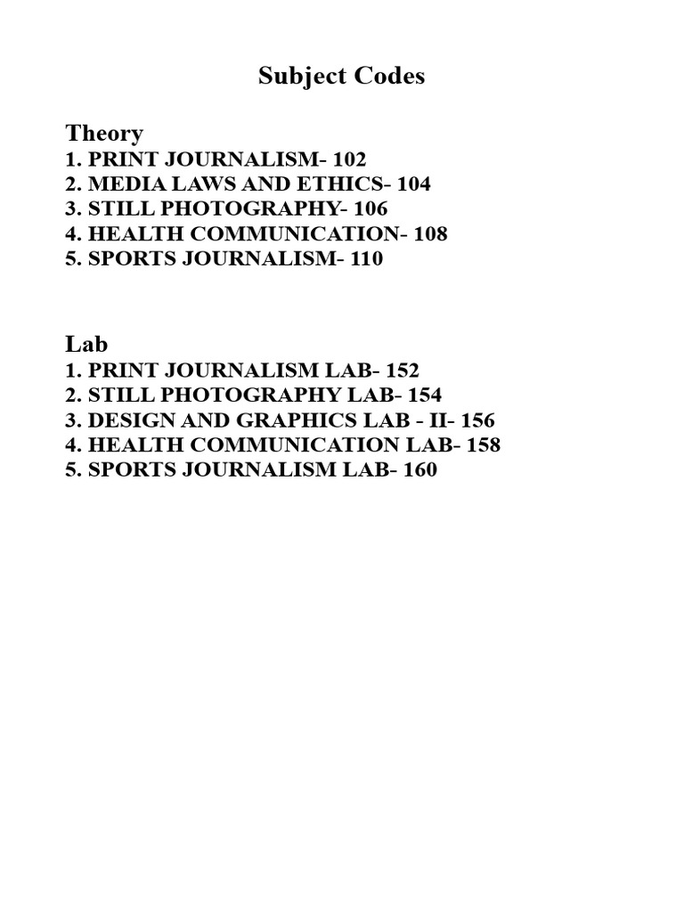 Subject Codes | PDF