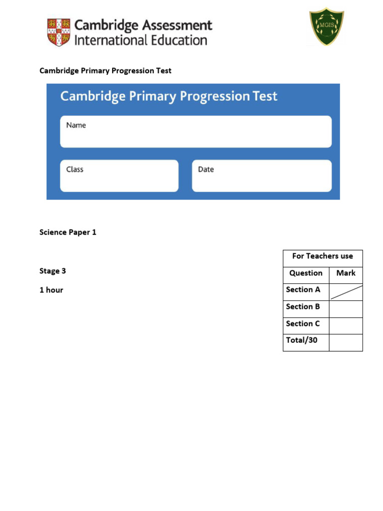 Cambridge Primary Science Test Stage 3 | PDF | Plants | Shadow