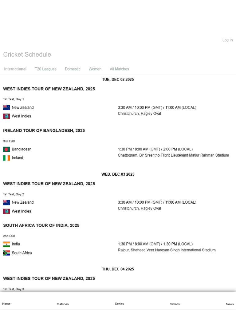 Upcoming Cricket Matches 2025 Schedule | PDF | England Cricket Team ...