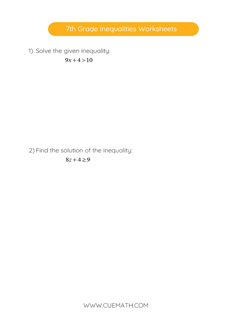 7th Grade Inequalities Practice Worksheets | PDF