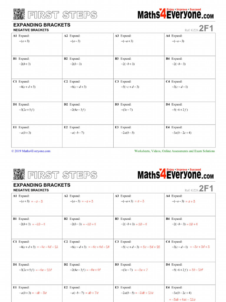 Expanding Brackets Negative Brackets First Steps | PDF