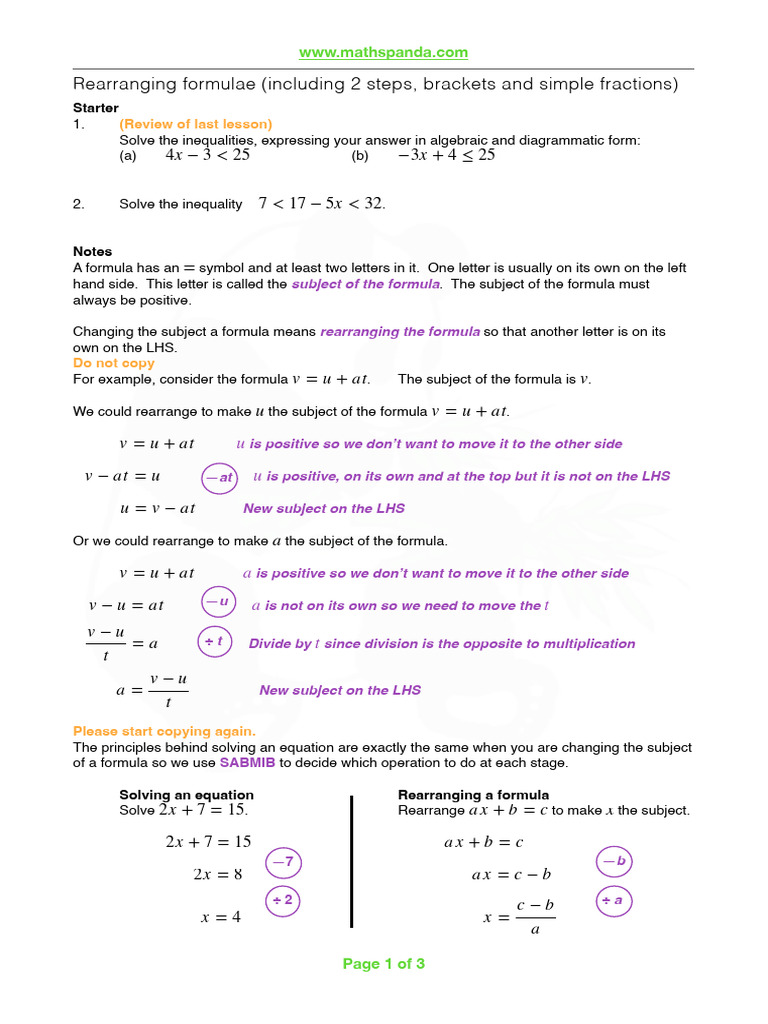 Rearranging Formulae Guide | PDF | Algebra | Mathematics
