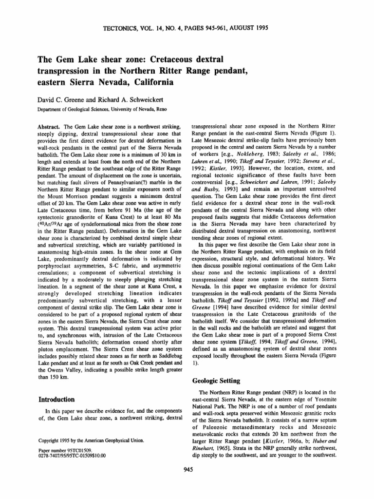Gem Lake Shear Zone: Cretaceous Transpression | PDF | Fault (Geology ...