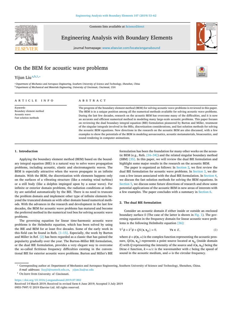 2019 EABE On The BEM For Acoustic Waves | PDF | Boundary Element Method ...