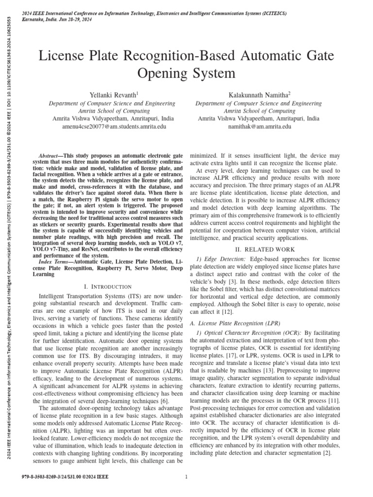 License Plate Recognition-Based Automatic Gate Opening System | PDF ...