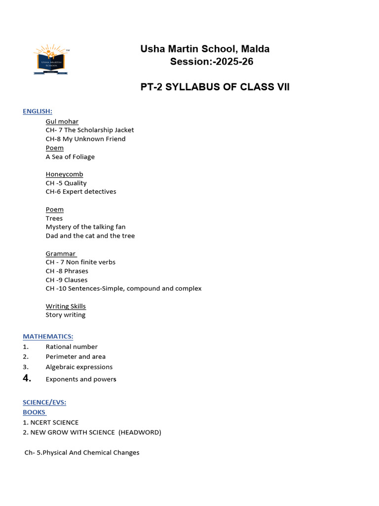 Class 7 Rectified Pa 2 Syllabus | PDF