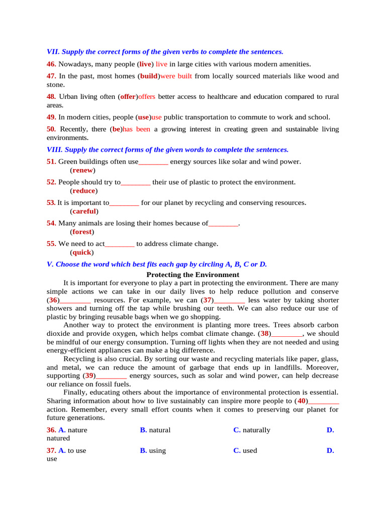 Verb Forms and Environmental Protection | PDF | Recycling | Natural ...