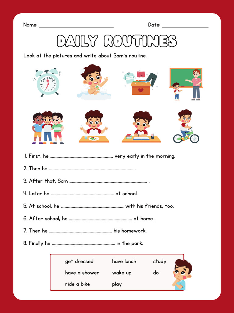 Colourful Illustrative Daily Routine Worksheet | PDF