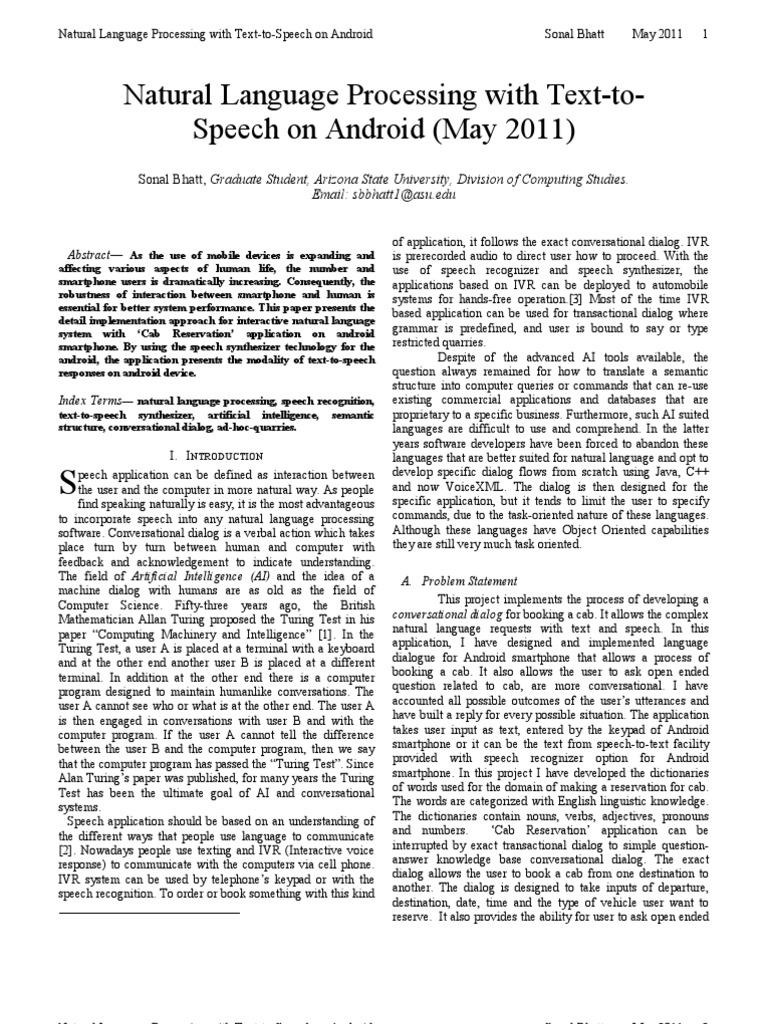 Sonal Bhatt Report | PDF | Parsing | Speech Synthesis