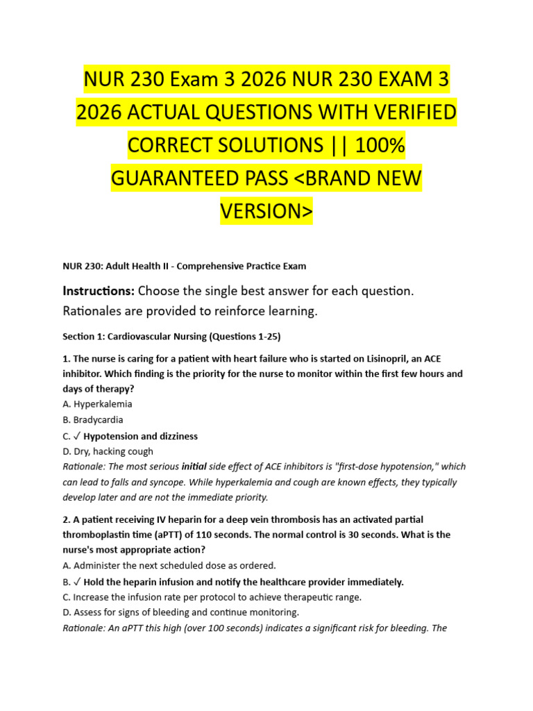 NUR 230 Exam 3: Cardiovascular & Respiratory Nursing | PDF ...