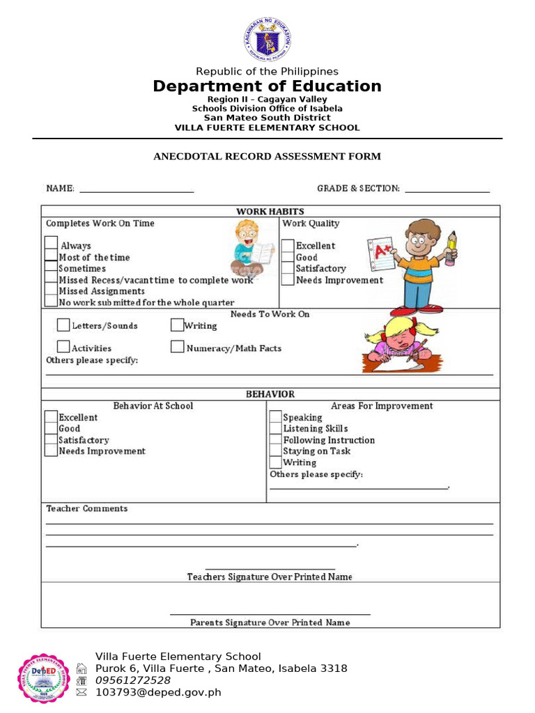 Anecdotal Record Assessment Form | PDF