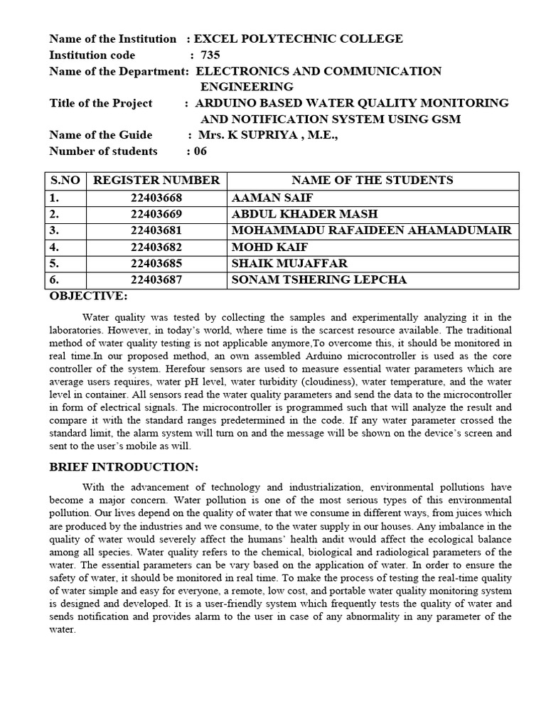 Arduino Based Water Quality Monitoring and Notification System Using ...