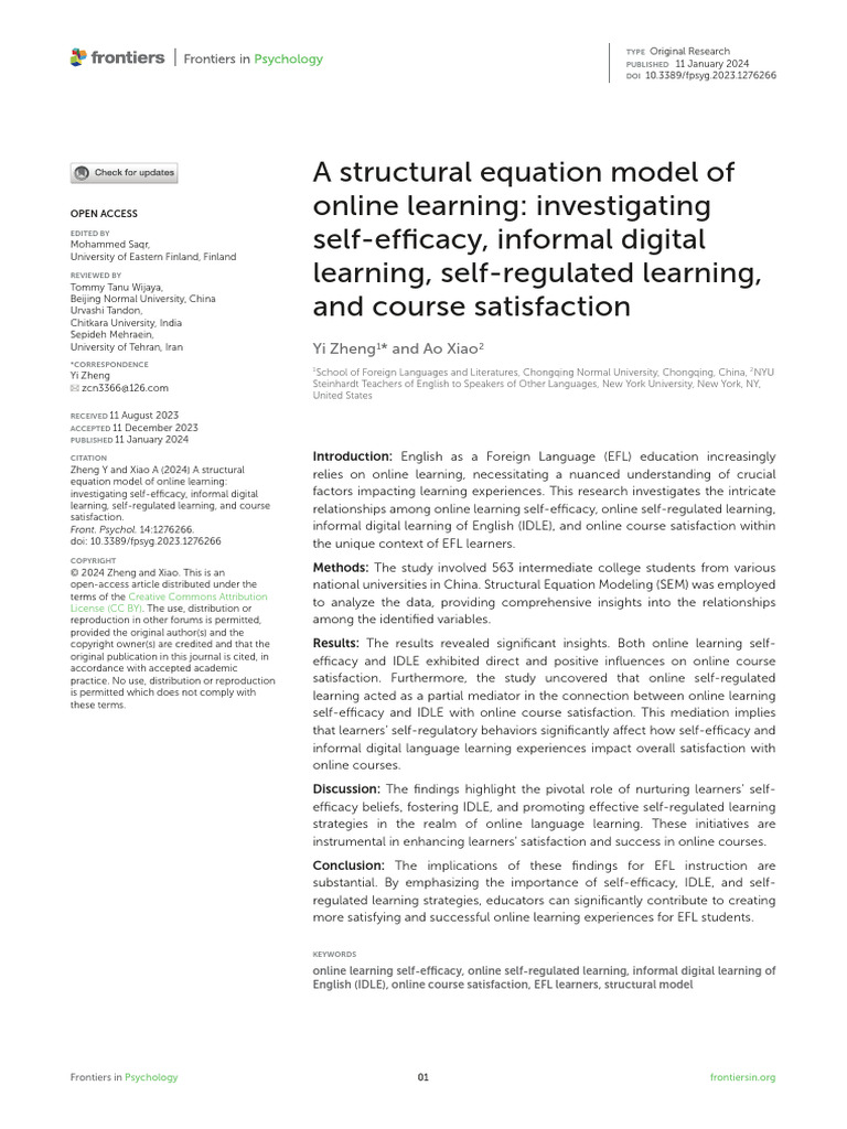 A Structural Equation Model of Online Learning_ Investigating Self ...