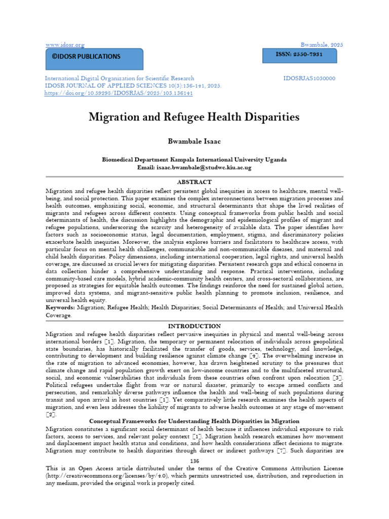 Migration and Refugee Health Disparities | PDF | Human Migration ...