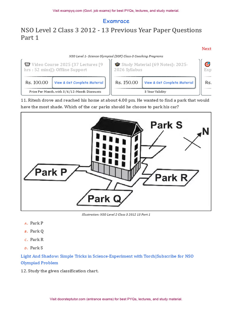 NSO-Level-2-Class-3-2012-13 | PDF | Botany | Plants