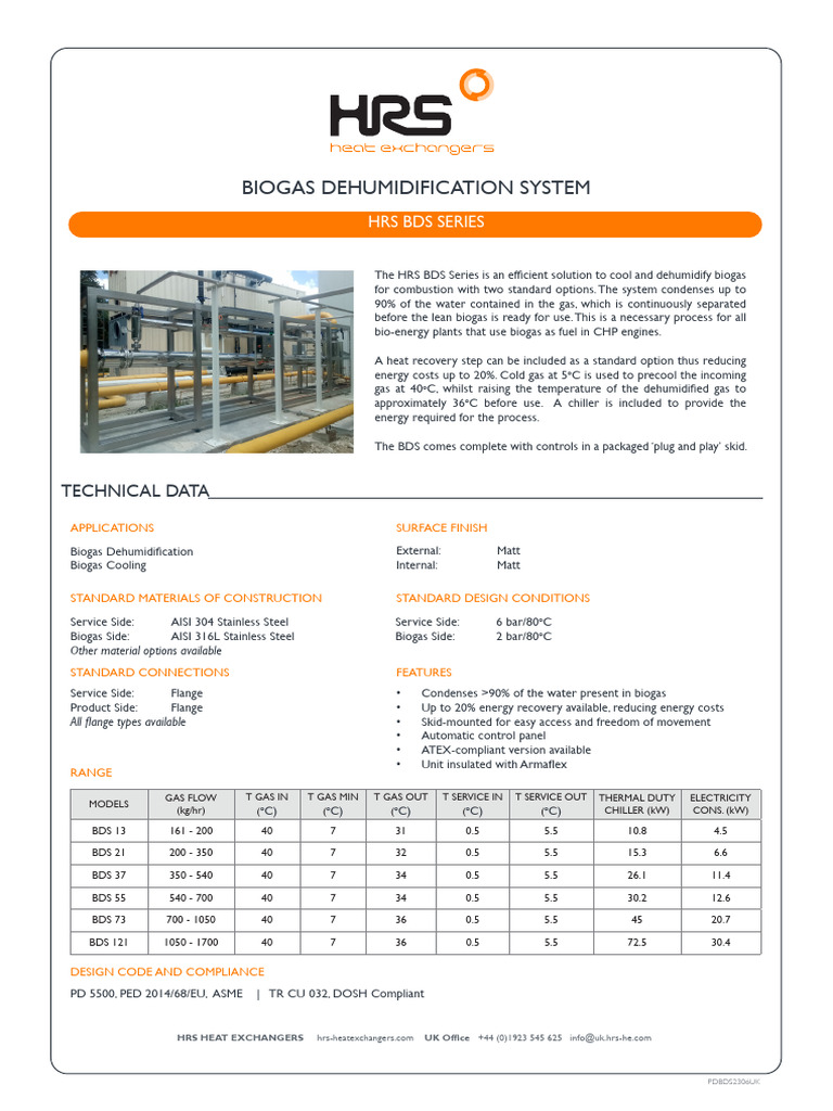 Biogas Dehumidification System HRS BDS | PDF | Biogas | Stainless Steel