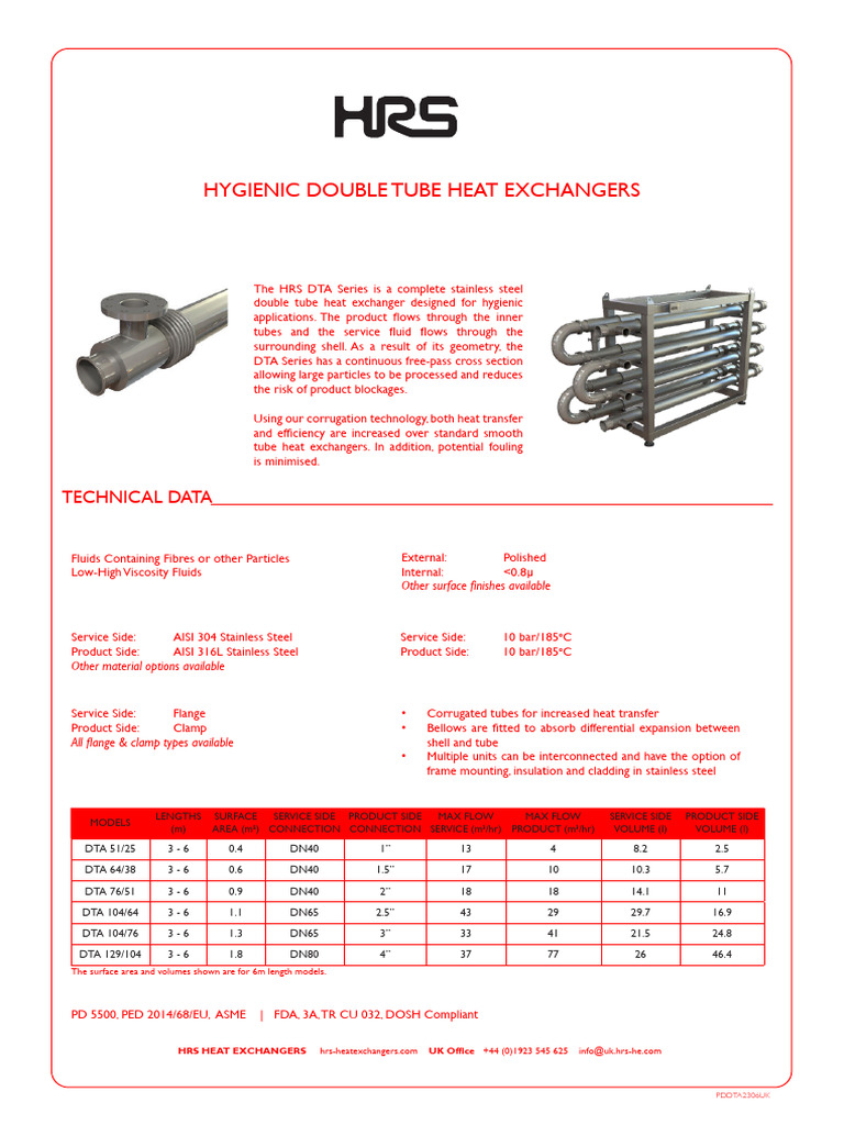 HRS-DTA-Series-datasheet-2023 | PDF | Heat Exchanger | Heat Transfer