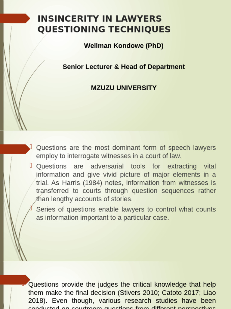 Insincerity in Lawyers Questioning Techniques | PDF | Witness | Question