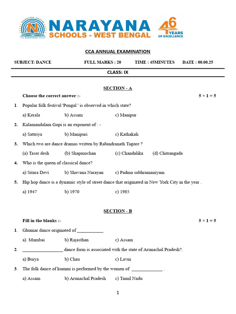 Class Ix Cca Qp Annually 2025 -2026 | PDF