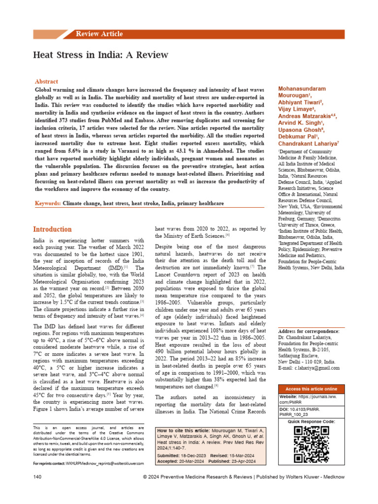 Heat Stress in India A Review.6 | PDF | Heat Wave | Hyperthermia