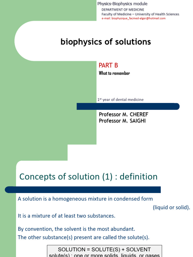Biophysics of Solutions Part B ALGER | PDF | Mixture | Mole (Unit)