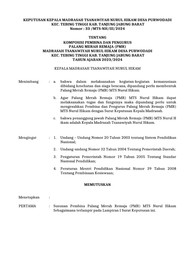 Komposisi PMR MTS Nurul Hikam 2024 | PDF