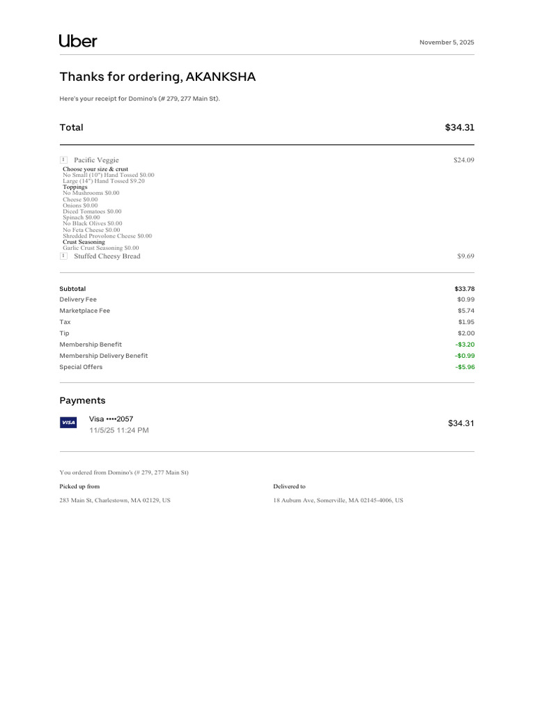 Uber Eats Reference Bill | PDF
