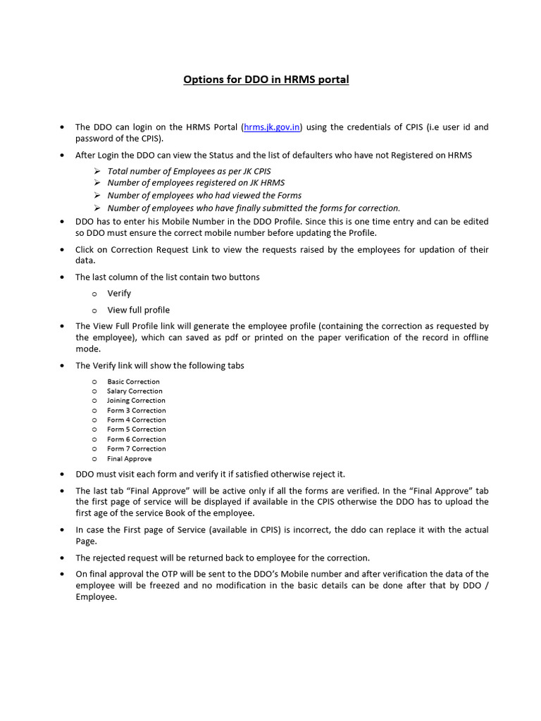 DDO Guide for HRMS Portal Access | PDF