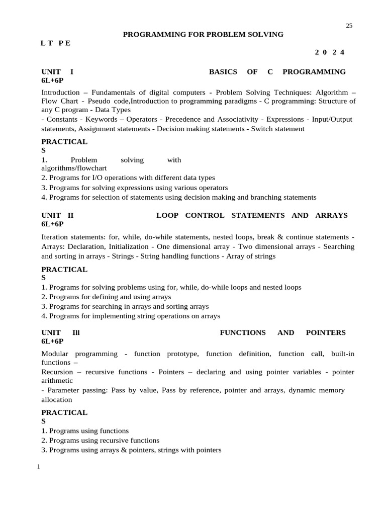 Programmming For Problem Solving | PDF | Computer Program | Programming