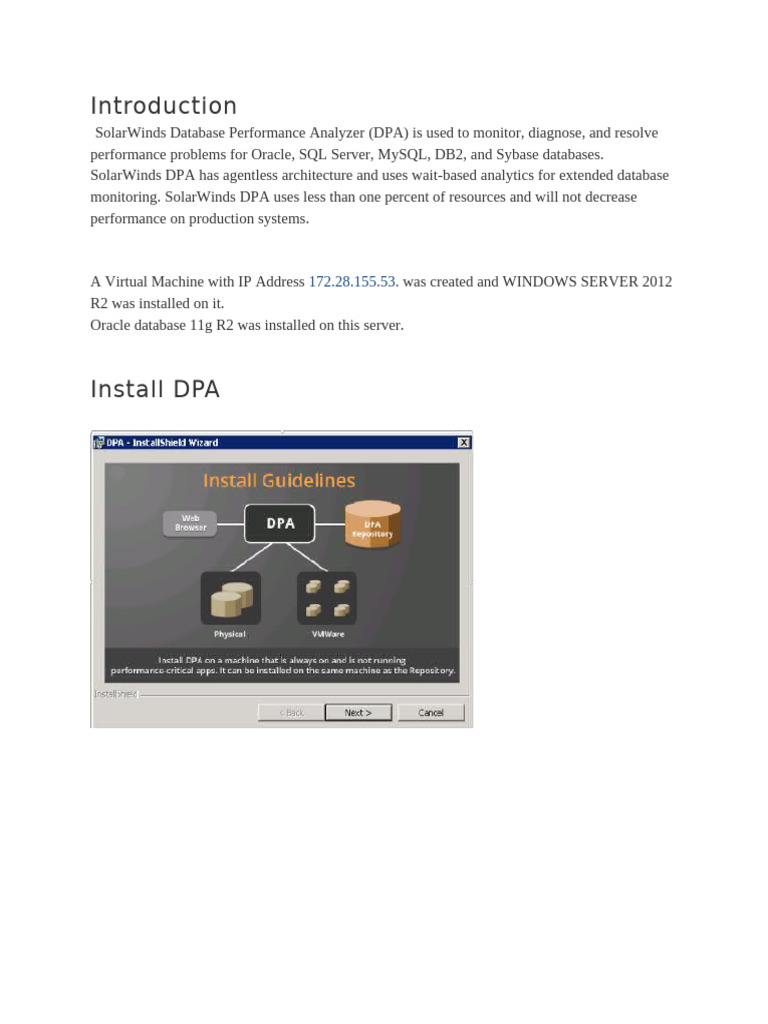 SolarWinds DPA Installation Guide for Oracle | PDF