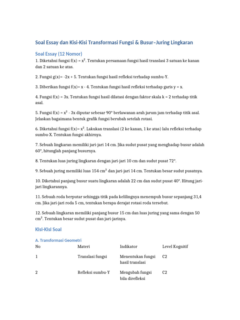 Soal Transformasi Busur Juring | PDF