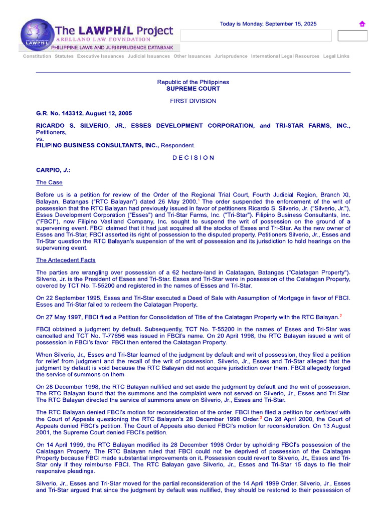 20. Ricardo Silverio Jr. v. Filipino Business Consultants, G.R. No ...