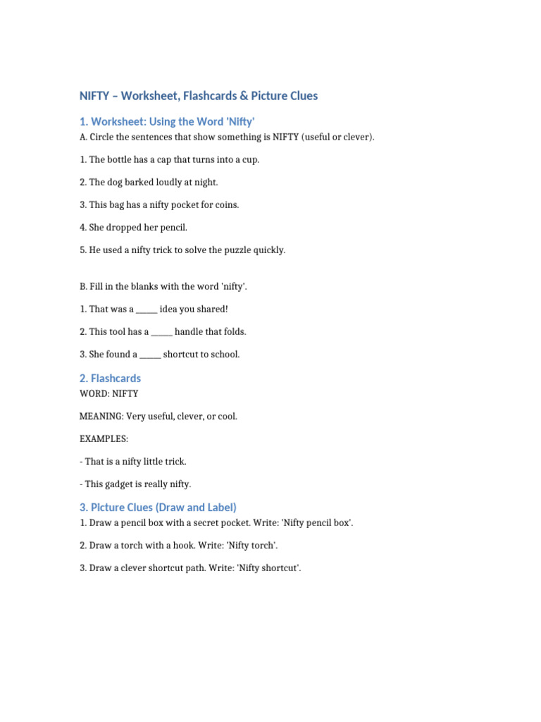 Nifty Worksheets Flashcards | PDF