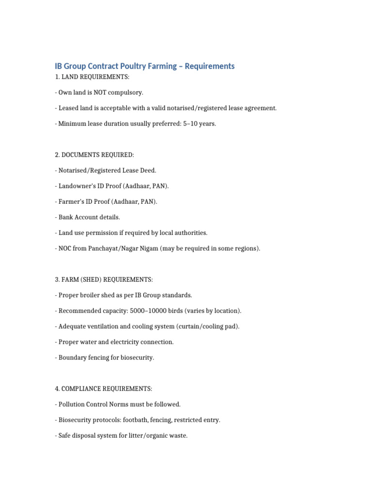 IB Group Poultry Requirements(1) | PDF