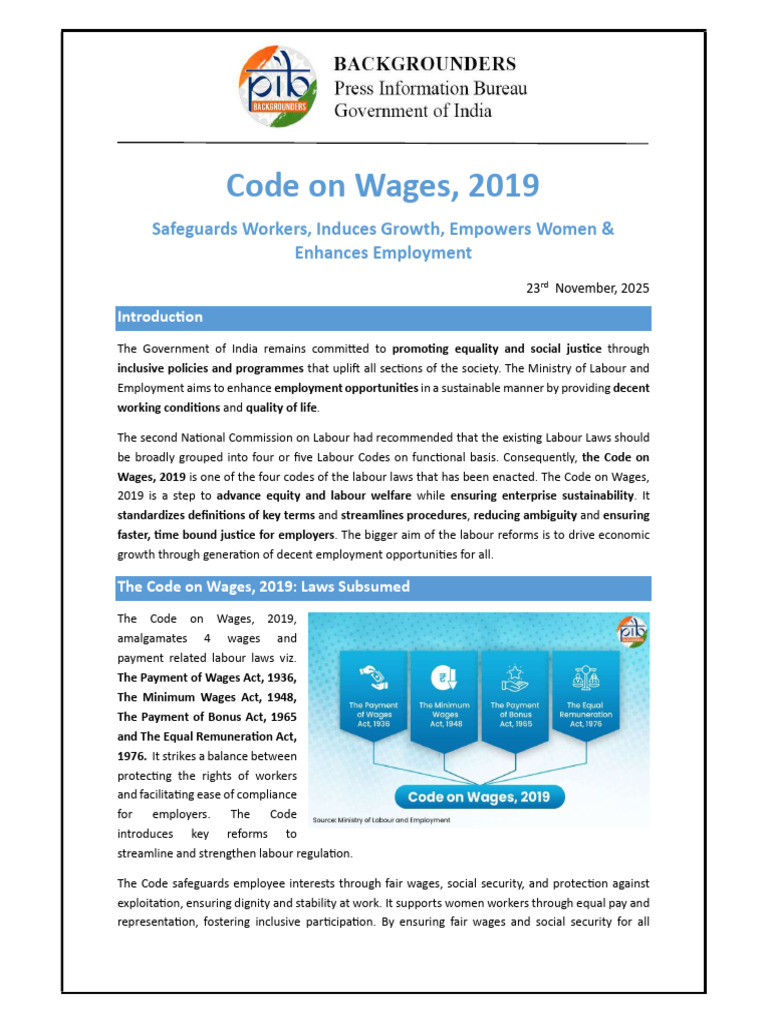 Code on Wages 2019: Fair Pay Reforms | PDF | Cost Of Living | Employment