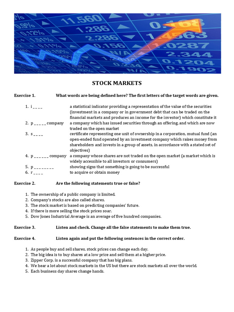 Stock Market Vocabulary and Exercises | PDF | Stocks | Securities (Finance)