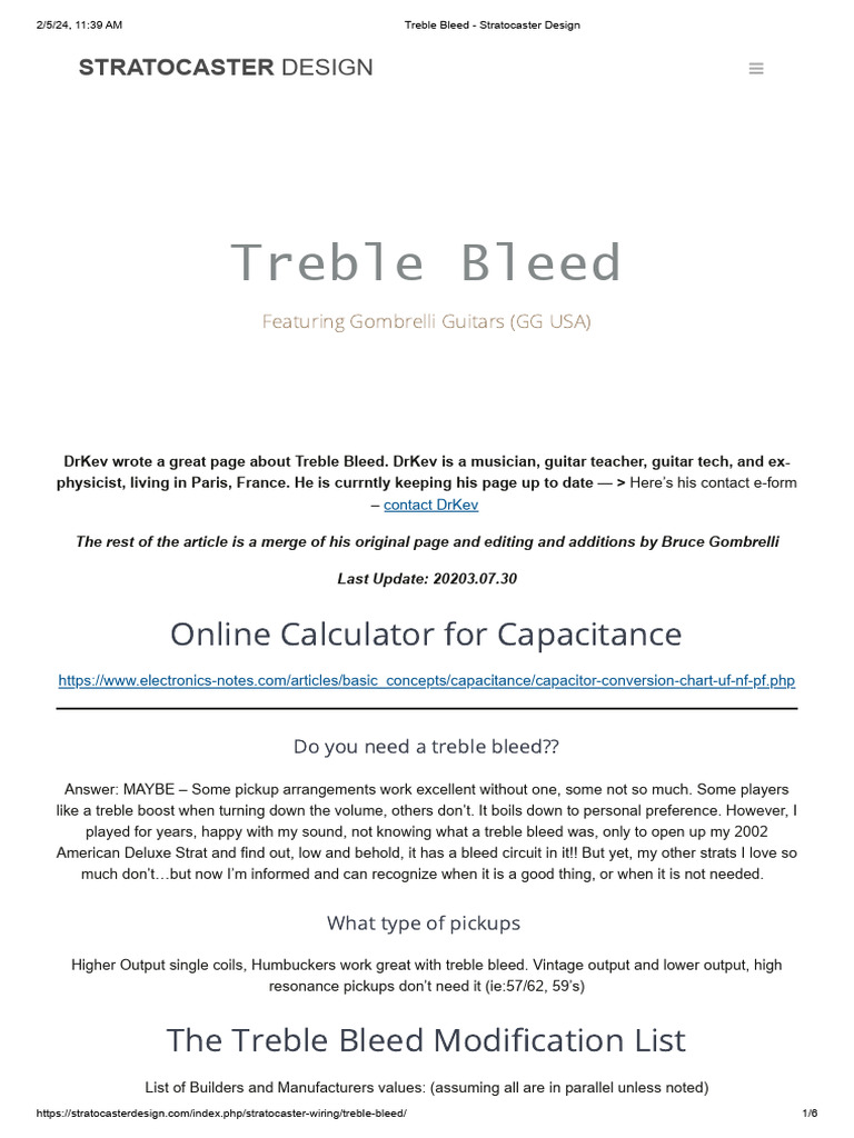Treble Bleed - Stratocaster Design | PDF | Resistor | Capacitor