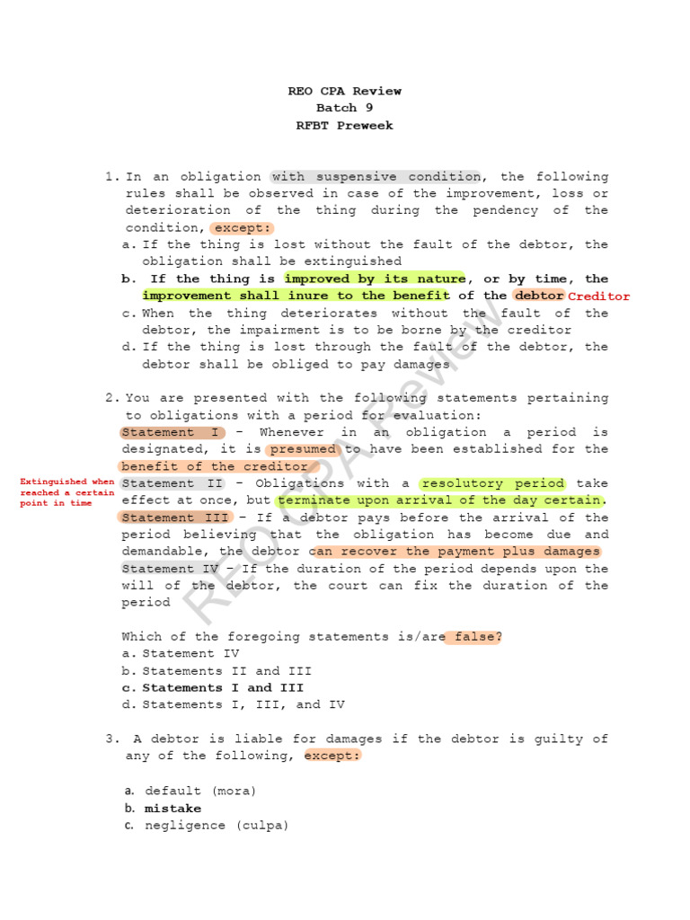 REO CPA Review: Obligations & Contracts | PDF | Board Of Directors | Stocks