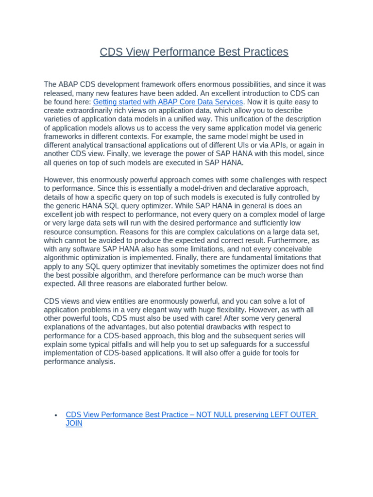 CDS View Performance Optimization Tips | PDF | Applied Mathematics ...