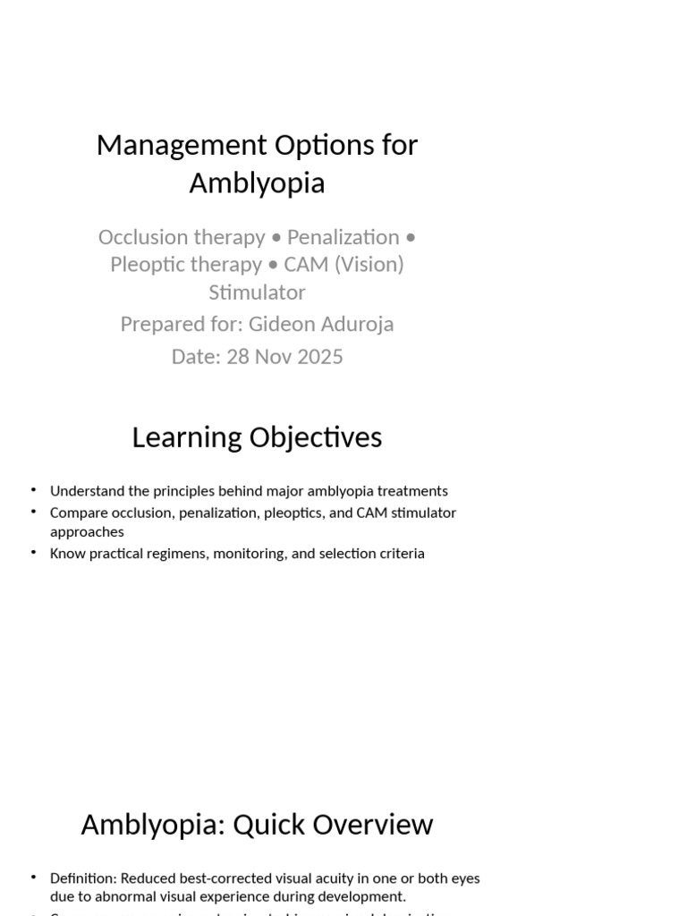 Amblyopia Management Strategies Guide | PDF | Senses | Human Eye