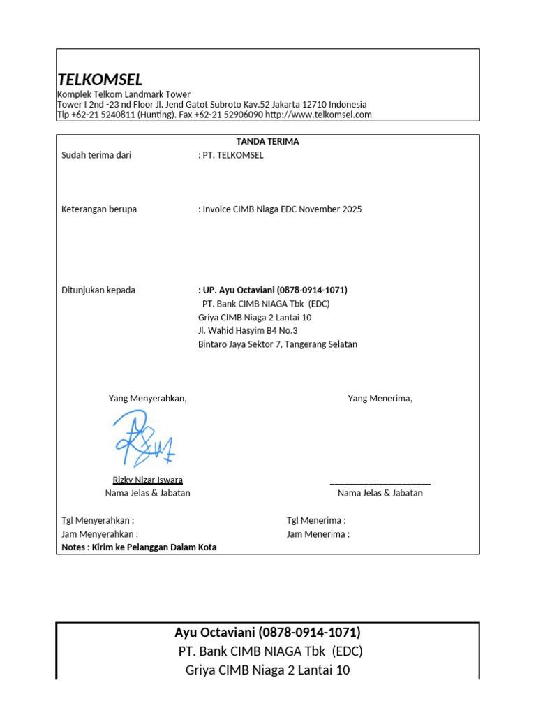 Tanda Terima Invoice Telkomsel EDC | PDF