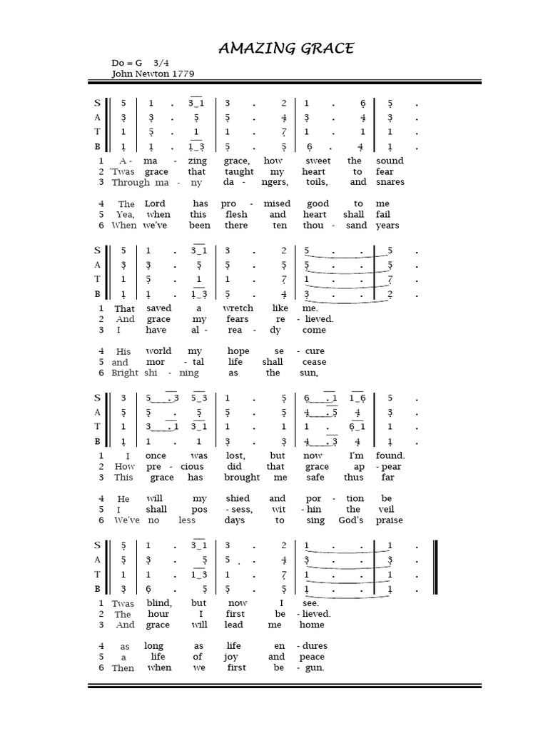 Partitur Padus Amazing-Grace | PDF | Gospel Music | Music Based On The ...