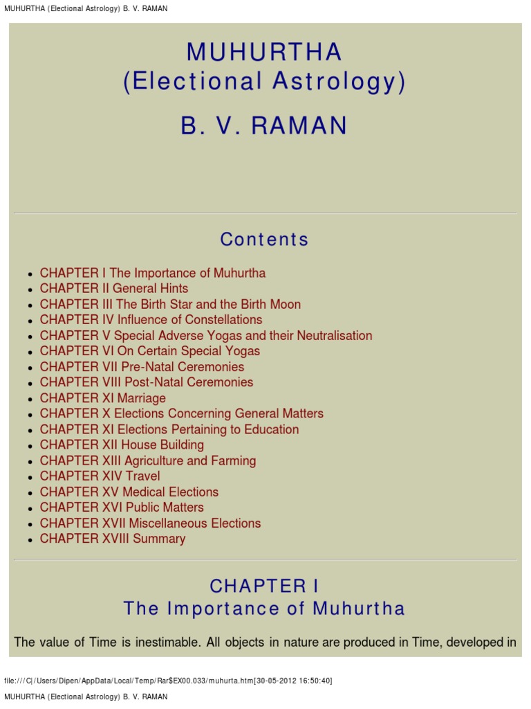 MUHURTHA (Electional Astrology) B. v. RAMAN | PDF | Astrological Sign ...