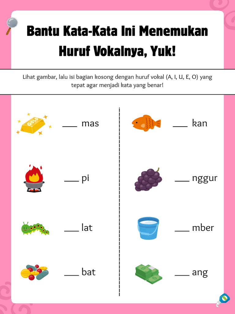 Menulis Huruf Vokal Merah Muda Ilustrasi | PDF
