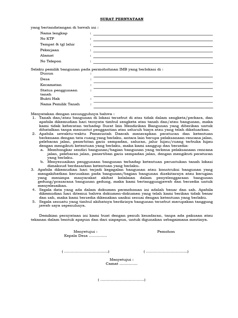 a9445c021a921329a1a90fb9fc4c94f7_surat Pernyataan Permohonan Imb-halaman-1 | PDF