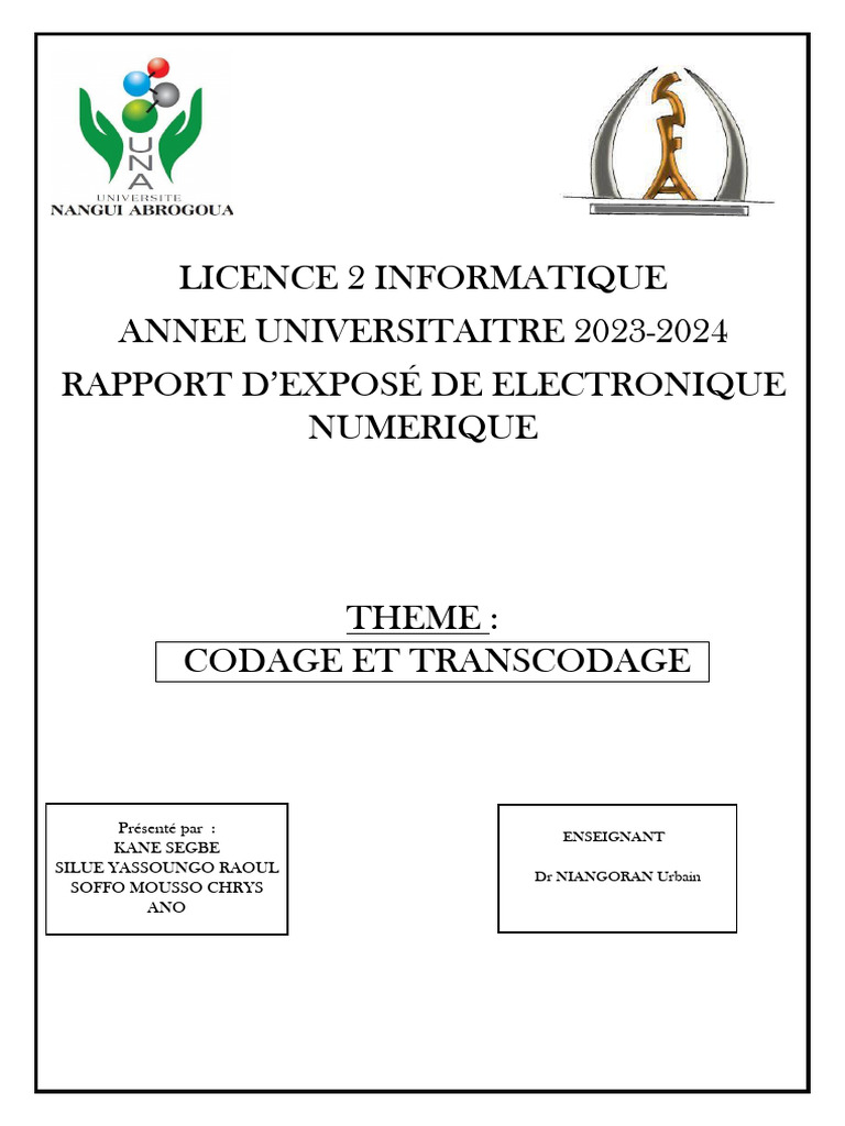 Codage et Transcodage en Électronique | PDF | Décimal codé binaire ...