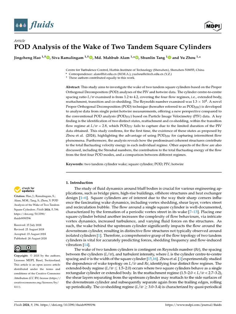 POD Analysis of Tandem Square Cylinders | PDF | Vortices | Turbulence