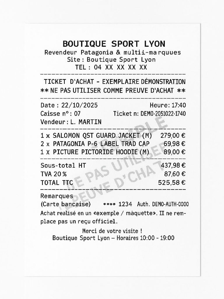 Receipt Boutique Sport Lyon | PDF