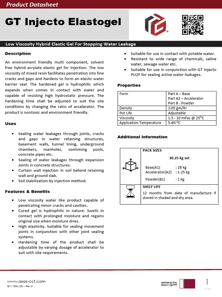 GT Injecto Elastogel Product Overview | PDF | Water | Gel