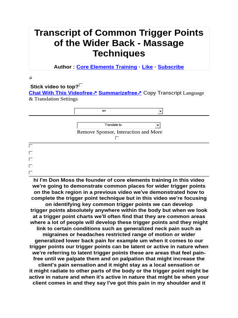 Core Elements Training Common Trigger Points of the Wider Back ...
